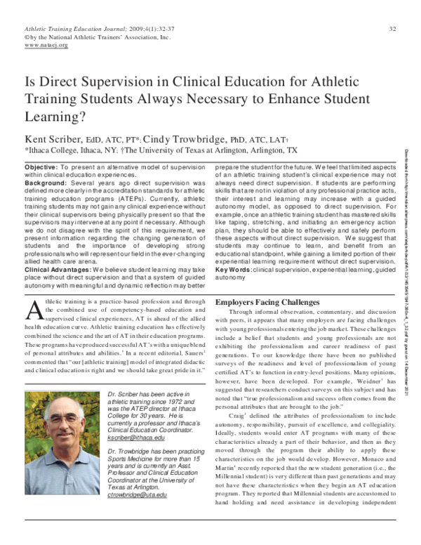 (PDF) Is Direct Supervision in Clinical Education for Athletic Training Students Always ...
