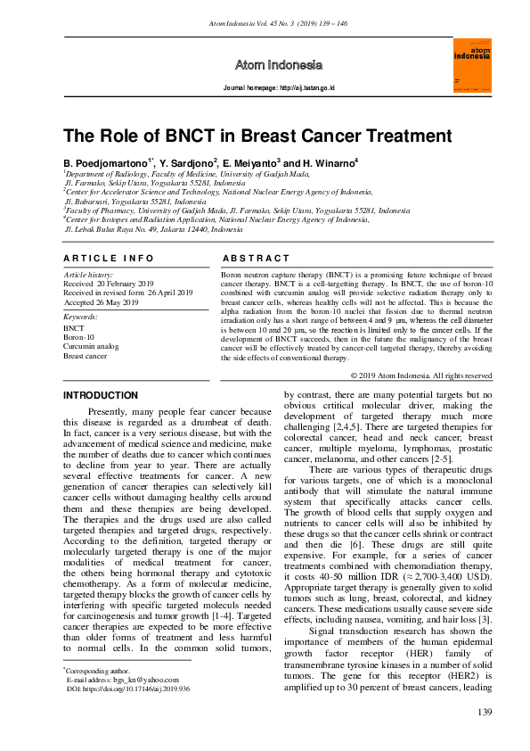(PDF) The Role of BNCT in Breast Cancer Treatment