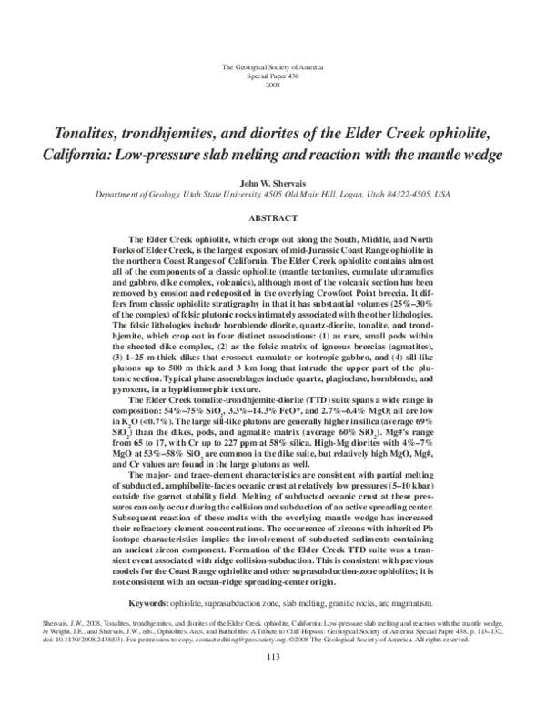 (PDF) Tonalites, trondhjemites, and diorites of the Elder Creek ...