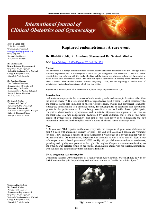 (PDF) Ruptured endometrioma: A rare event