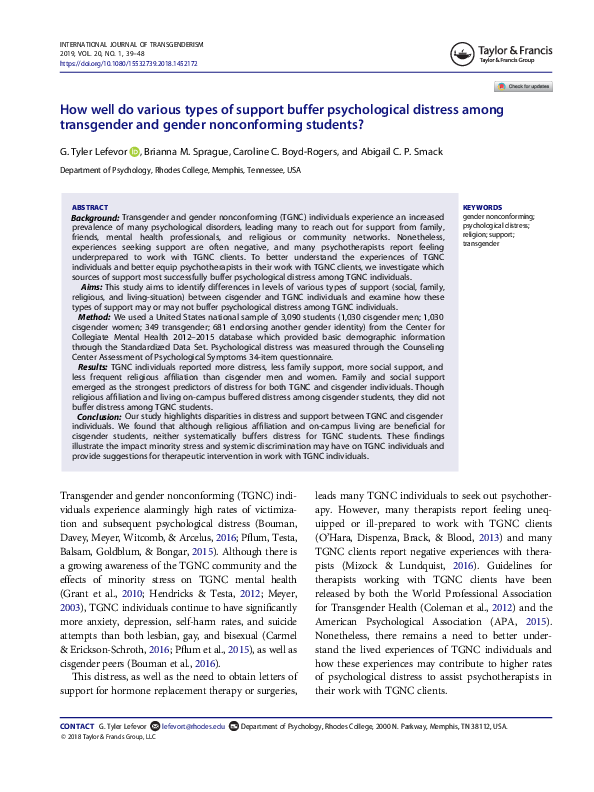 How well do various types of support buffer psychological distress ...