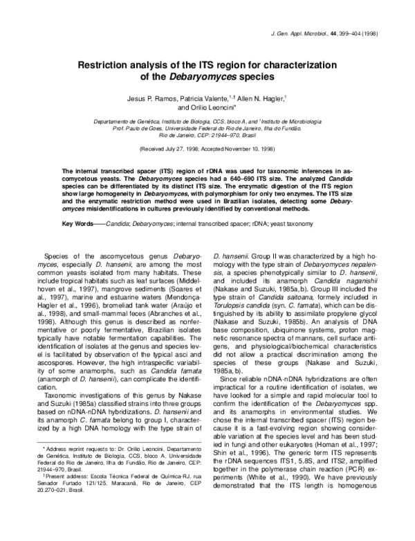 (PDF) Restriction analysis of the ITS region for characterization of ...