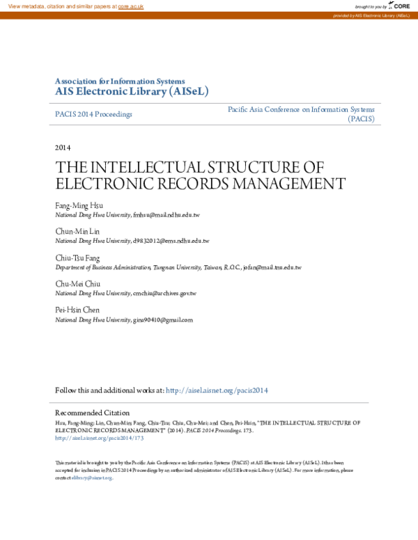 (PDF) The Intellectual Structure of Electronic Records Management