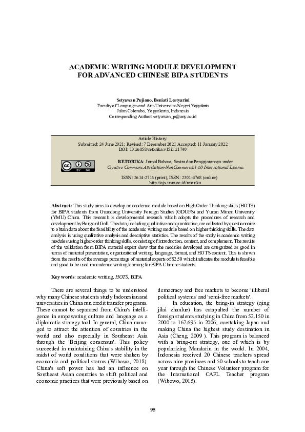 (PDF) Academic Writing Module Development for Advanced Chinese Bipa ...