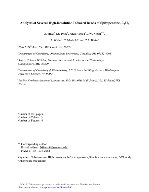 (PDF) Analysis of several high-resolution infrared bands of spiropentane, C5H8