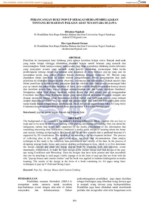 (PDF) Perancangan Buku Pop-Up Sebagai Media Pembelajaran Tentang Rumah Dan Pakaian Adat ...