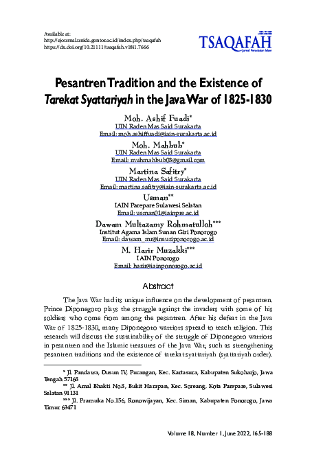 (PDF) Pesantren Tradition and the Existence of Tarekat Syattariyah in ...