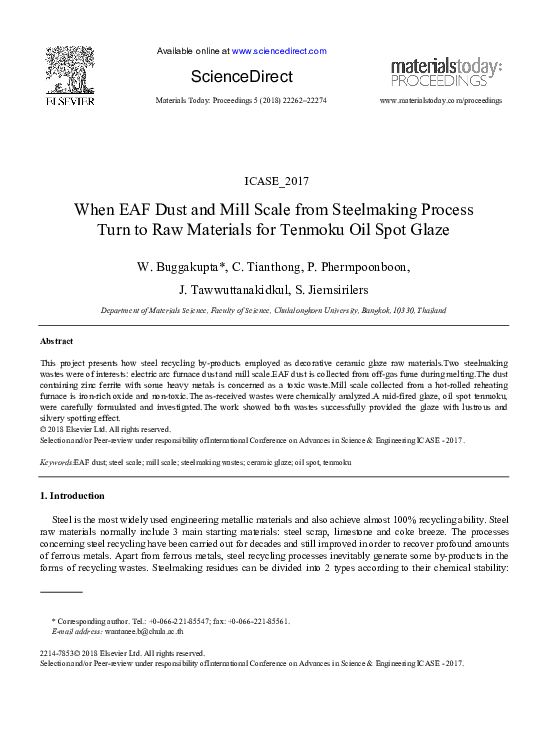 (PDF) When EAF Dust and Mill Scale from Steelmaking Process Turn to Raw ...