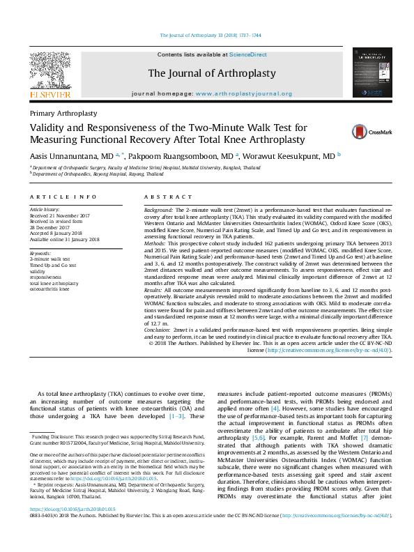 (PDF) Validity and Responsiveness of the Two-Minute Walk Test for ...