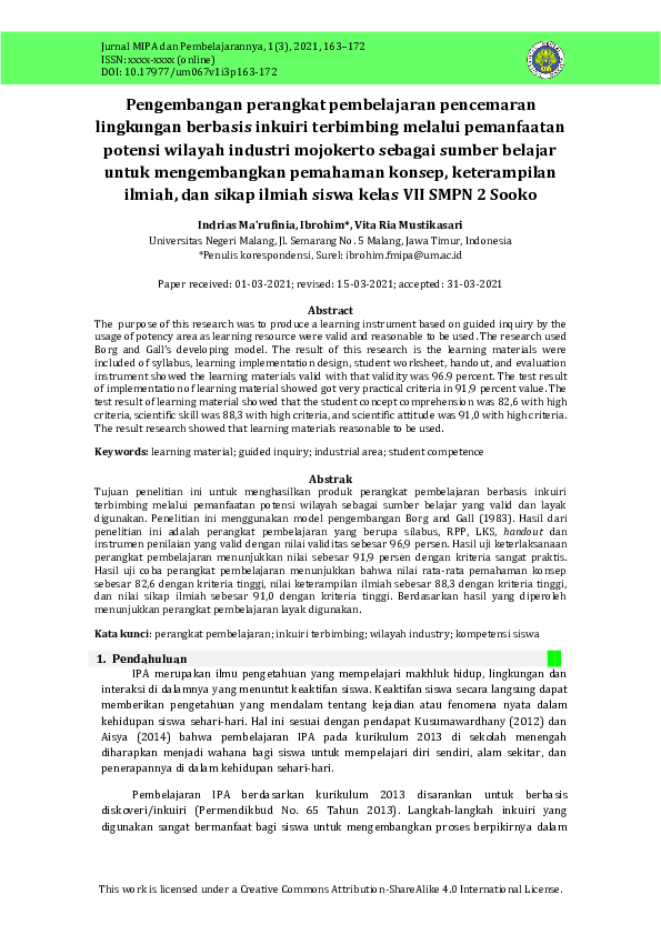 (PDF) Pengembangan perangkat pembelajaran pencemaran lingkungan berbasis inkuiri terbimbing ...