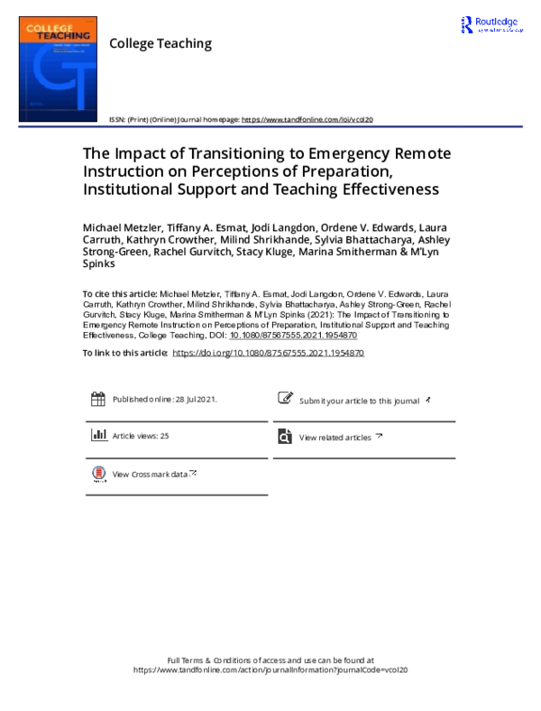 (PDF) The Impact of Transitioning to Emergency Remote Instruction on ...