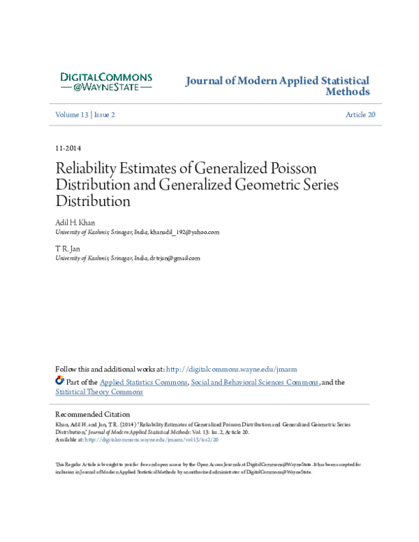 (PDF) Reliability Estimates of Generalized Poisson Distribution and ...