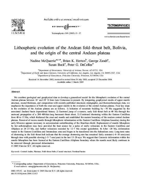 (PDF) Lithospheric evolution of the Andean fold–thrust belt, Bolivia, and the origin of the ...