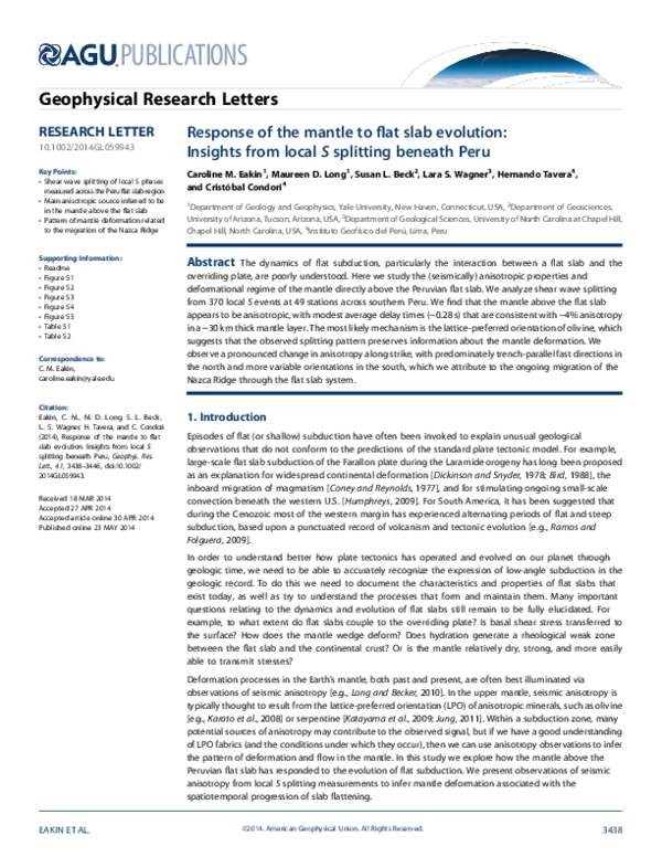 (PDF) Response of the mantle to flat slab evolution: Insights from ...
