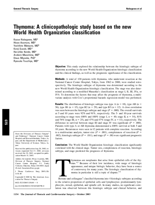 (PDF) Thymoma: a clinicopathologic study based on the new World Health Organization classification