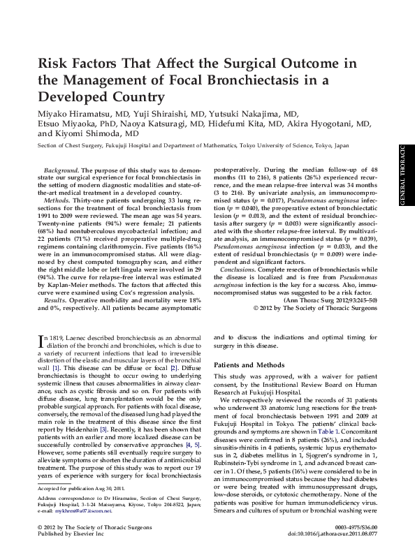 (PDF) Risk Factors That Affect the Surgical Outcome in the Management ...