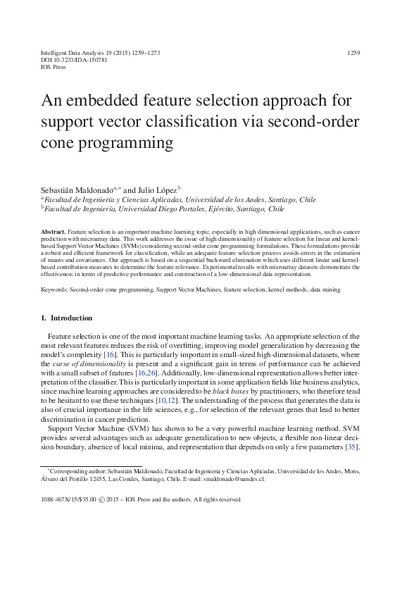 (PDF) An embedded feature selection approach for support vector classification via second-order ...