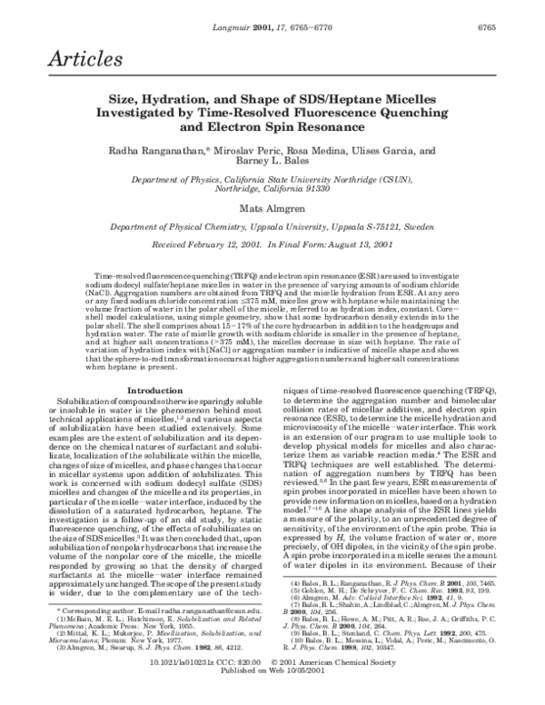 (PDF) Size, Hydration, and Shape of SDS/Heptane Micelles Investigated ...