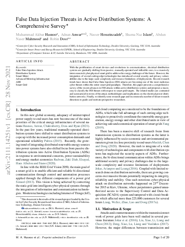 (PDF) False data injection threats in active distribution systems: A ...