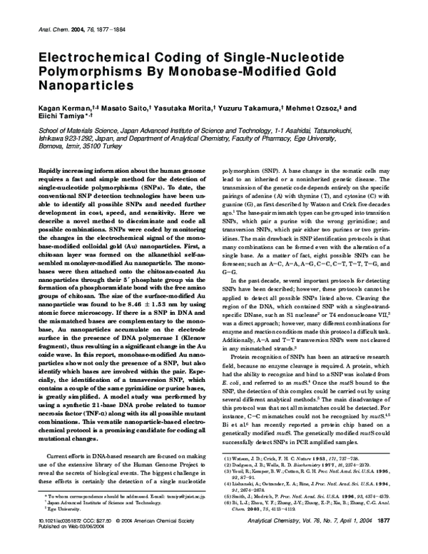 (PDF) Electrochemical Coding of Single-Nucleotide Polymorphisms By ...