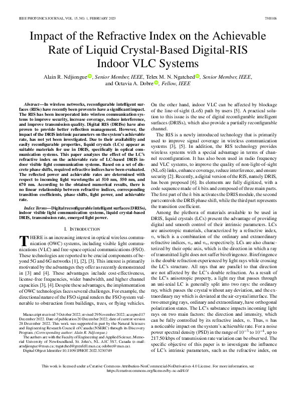 (PDF) Impact of the Refractive Index on the Achievable Rate of Liquid ...