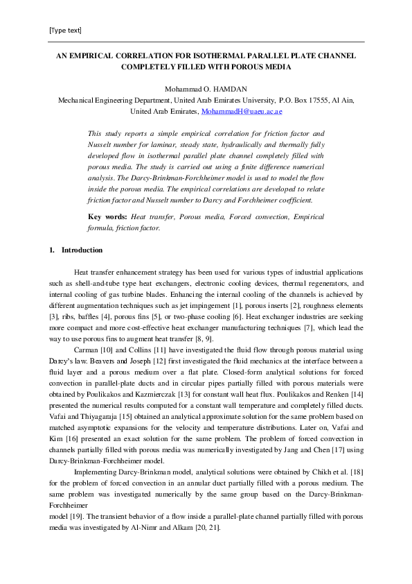 (PDF) An empirical correlation for isothermal parallel plate channel ...