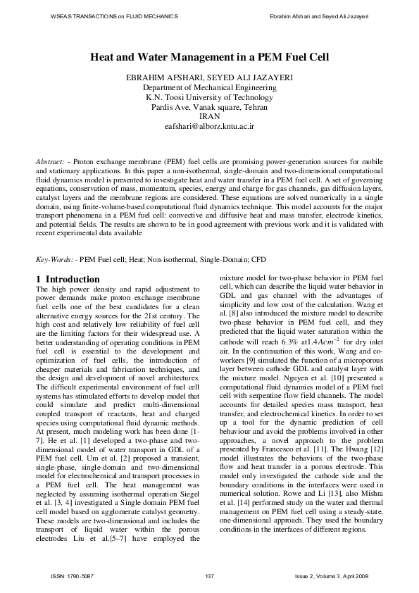 (PDF) Heat and Water Management in a PEM Fuel Cell