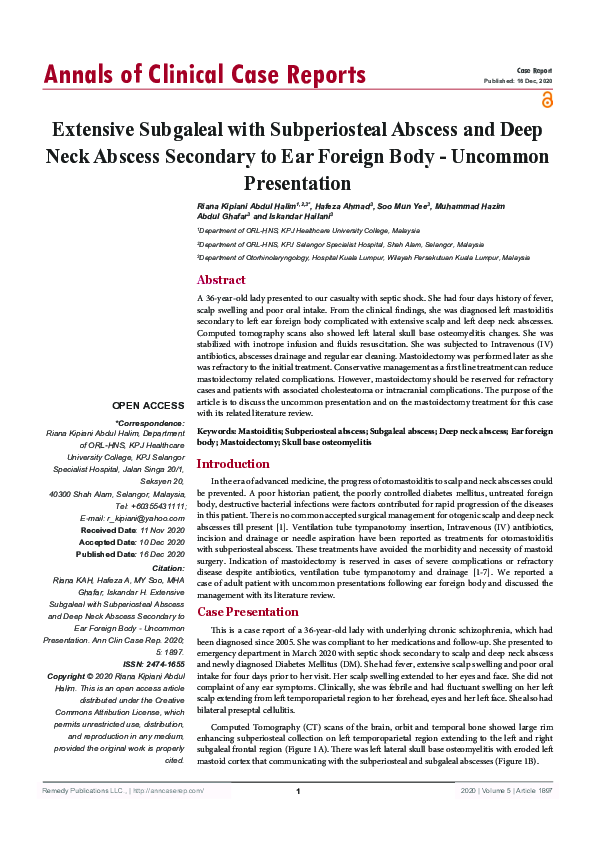 Extensive Subgaleal with Subperiosteal Abscess and Deep Neck Abscess ...