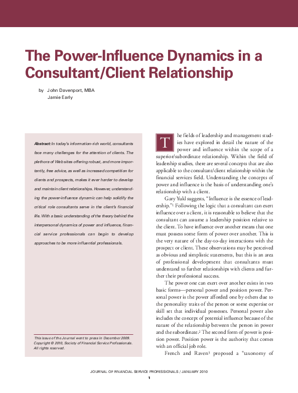 (PDF) The Power-Influence Dynamics in a Consultant/Client Relationship