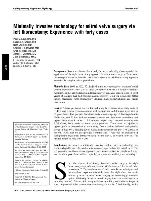 (PDF) Minimally invasive technology for mitral valve surgery via left ...