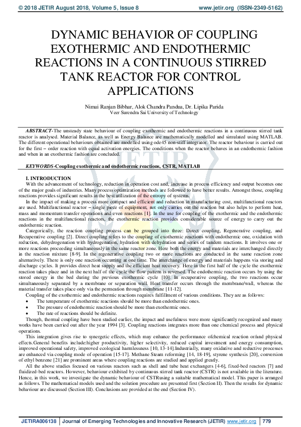(PDF) Dynamic Behavior of Coupling Exothermic and Endothermic Reactions in a Continuous Stirred ...