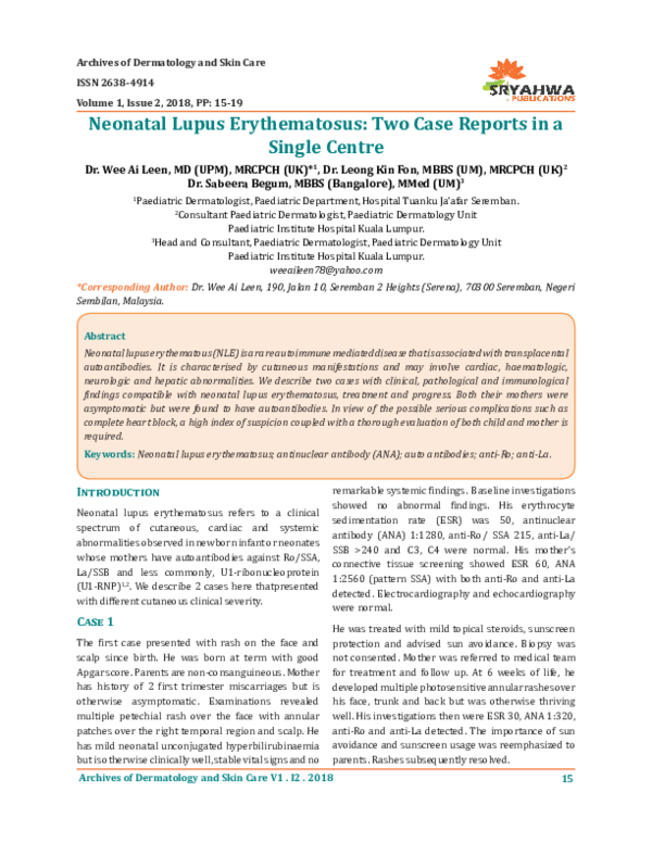 (PDF) Neonatal Lupus Erythematosus: Two Case Reports in a Single Centre ...