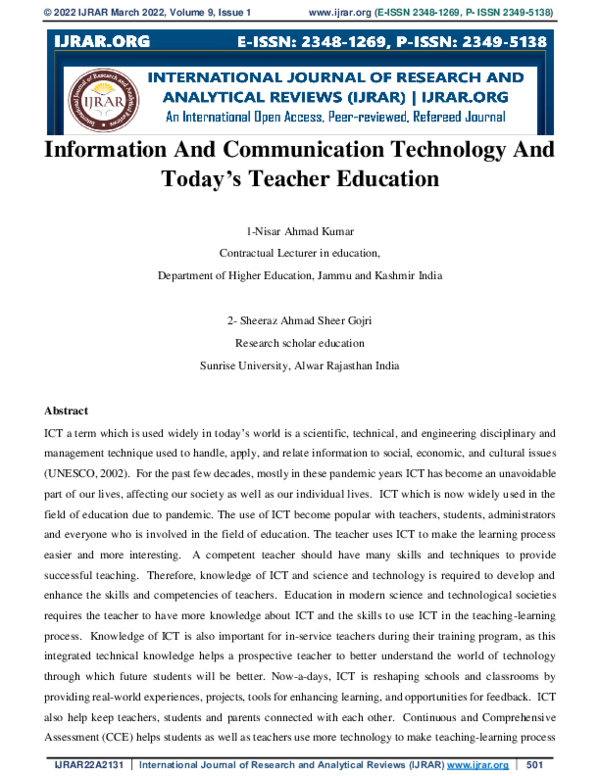 (PDF) Information And Communication Technology And Today's Teacher ...