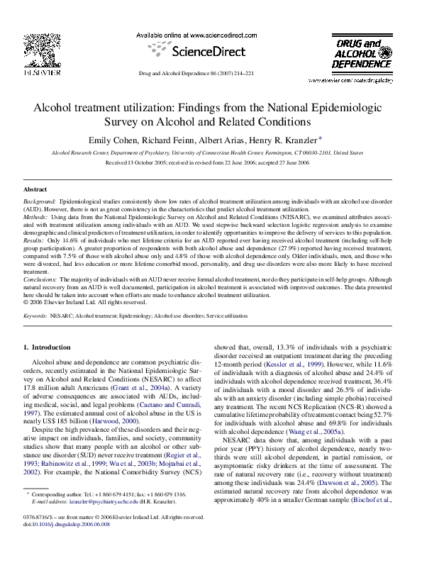 (PDF) Alcohol treatment utilization: Findings from the National ...