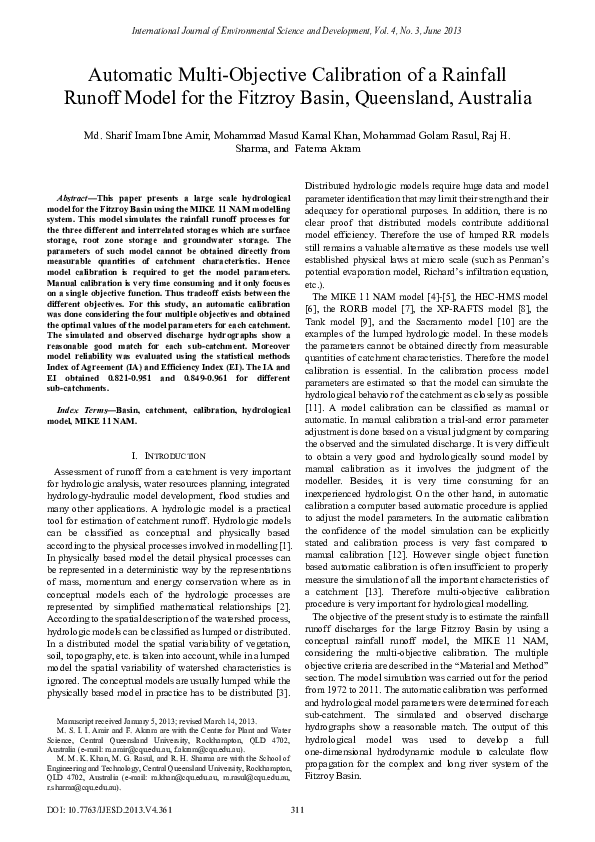 (PDF) Automatic Multi-Objective Calibration of a Rainfall Runoff Model for the Fitzroy Basin ...