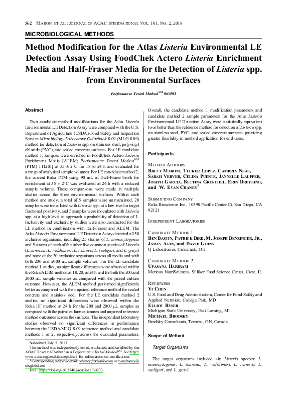 (PDF) Method Modification for the Atlas Listeria Environmental LE ...