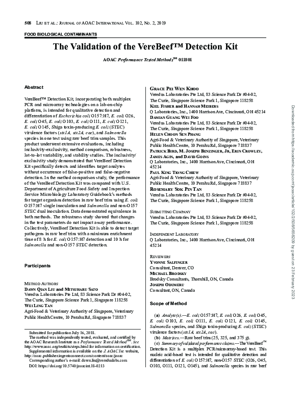 (PDF) The Validation of the VereBeef™ Detection Kit