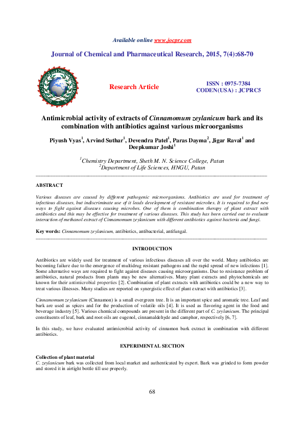 (PDF) Antimicrobial activity of extracts of Cinnamomum zeylanicum bark and its combination with ...