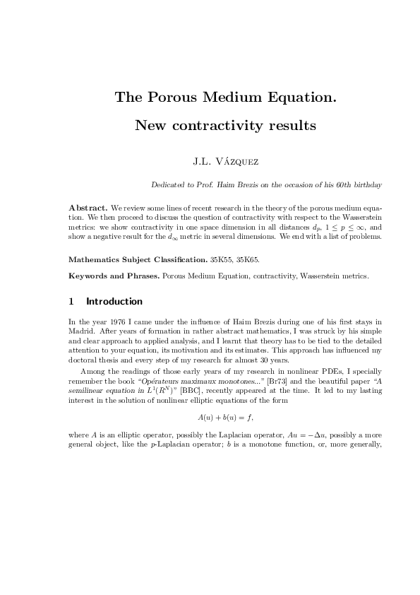 (PDF) The Porous Medium Equation. New Contractivity Results
