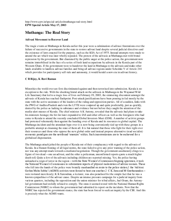 (PDF) Muthanga: The Real Story: Adivasi Movement to Recover Land