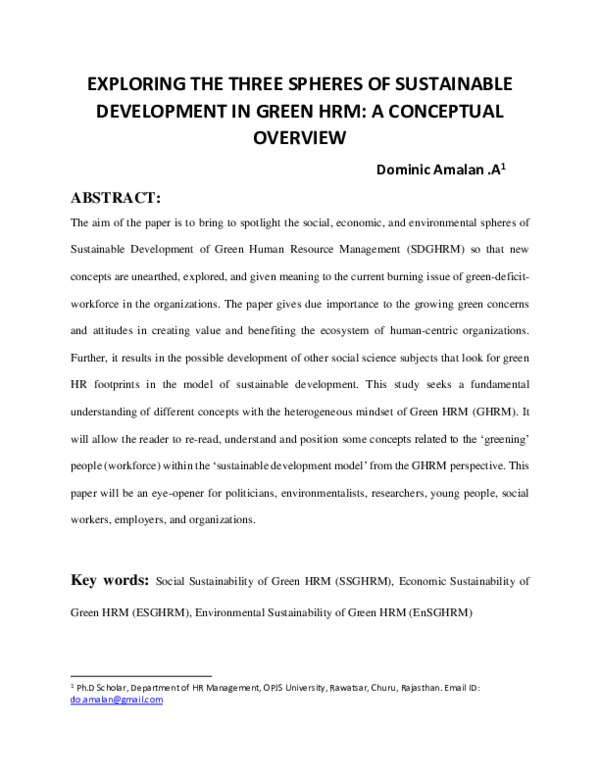 (PDF) EXPLORING THE THREE SPHERES OF SUSTAINABLE DEVELOPMENT IN GREEN ...