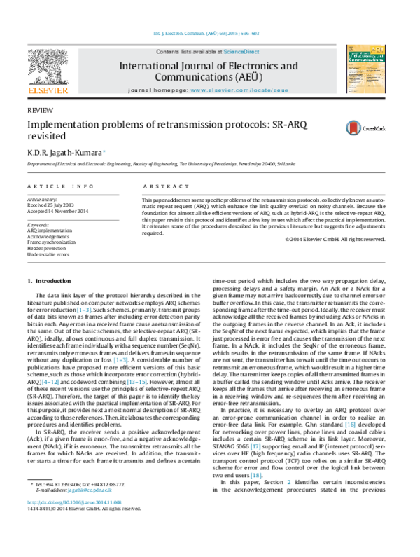 (PDF) Implementation problems of retransmission protocols: SR-ARQ revisited
