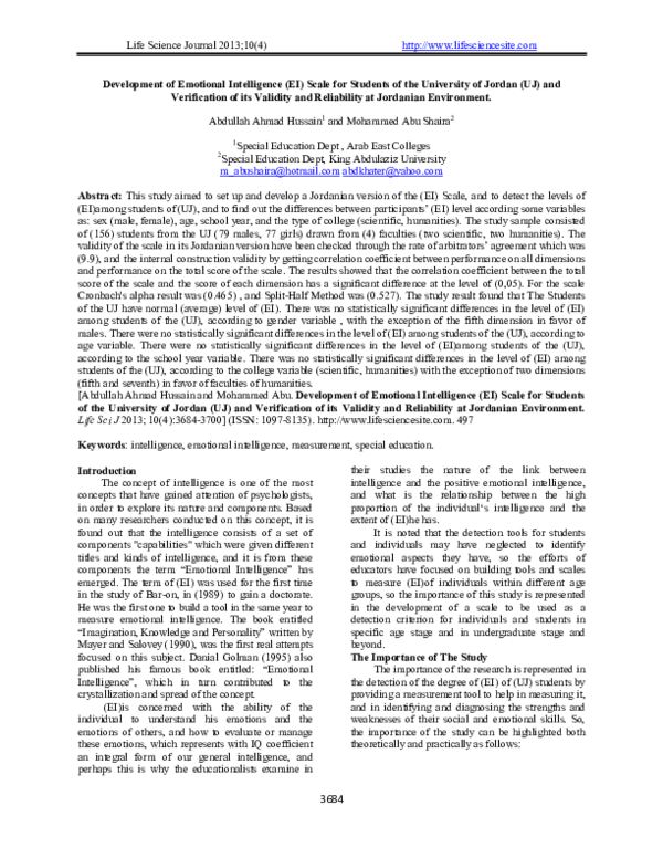 (PDF) Development of Emotional Intelligence (EI) Scale for Students of ...