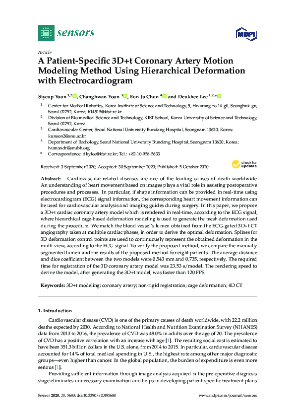 (PDF) A Patient-Specific 3D+t Coronary Artery Motion Modeling Method ...