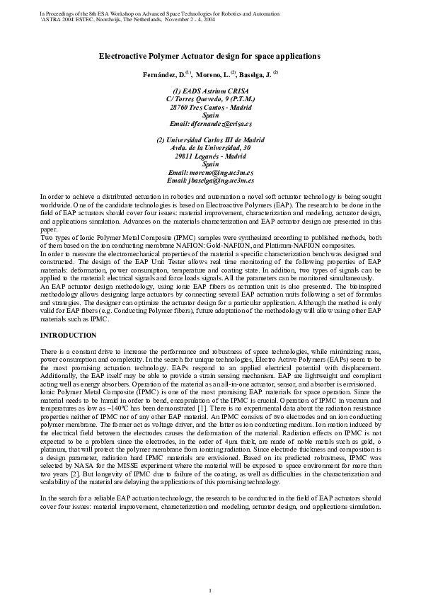 (PDF) Electroactive Polymer Actuator design for space applications