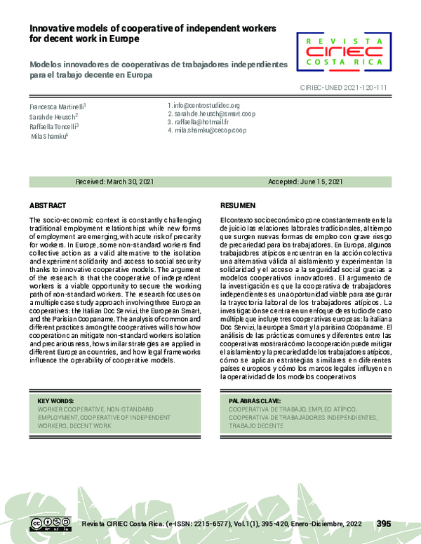 (PDF) Innovative models of cooperative of independent workers for ...