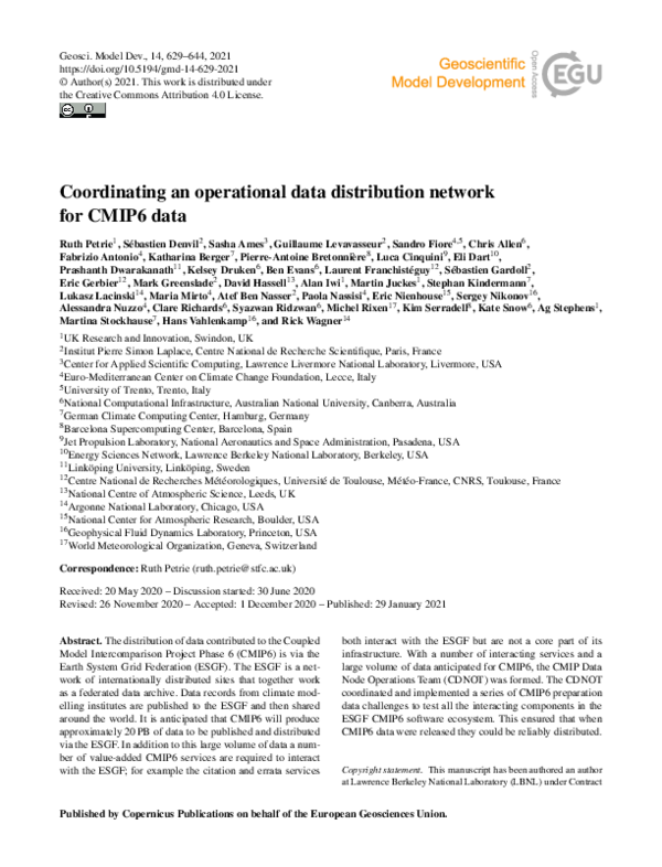 (PDF) Coordinating an operational data distribution network for CMIP6 data | Eric Nienhouse ...