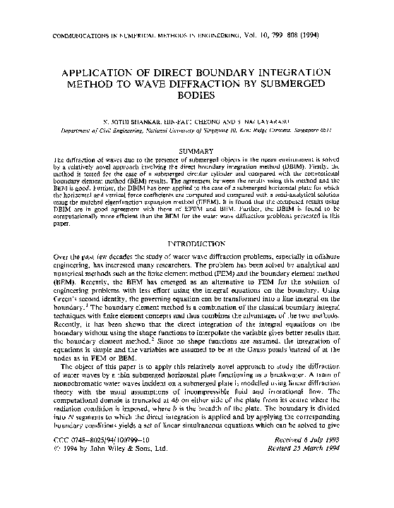 (PDF) Application of direct boundary integration method to wave diffraction by submerged bodies