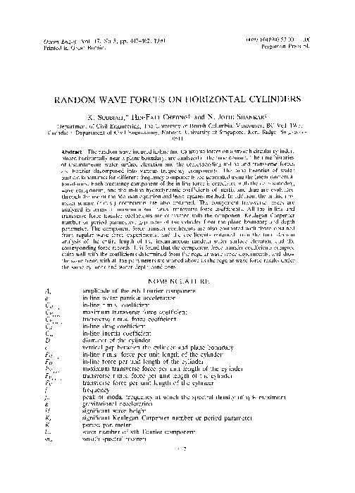 (PDF) Random wave forces on horizontal cylinders
