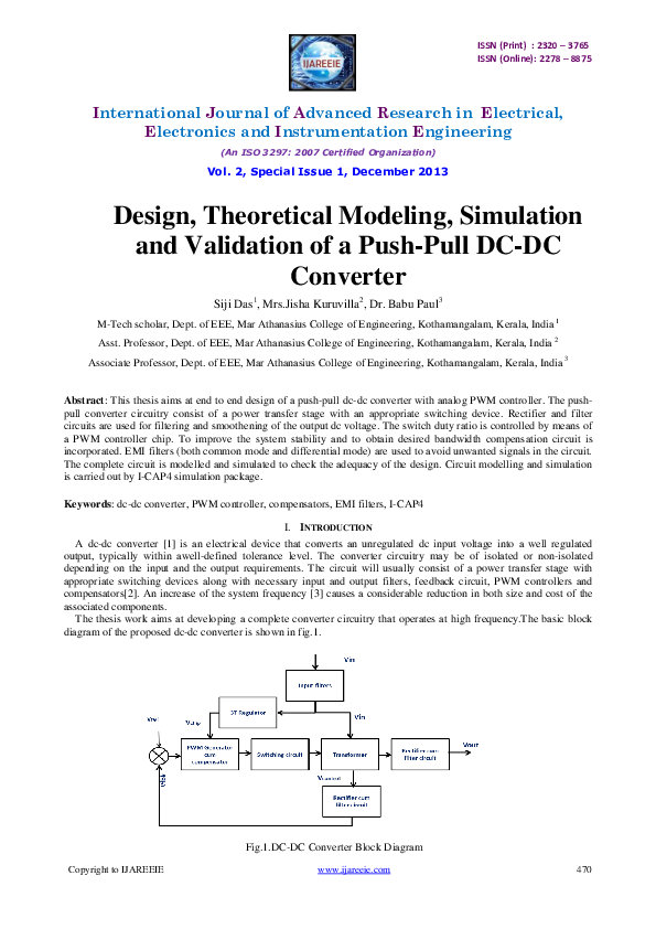 (PDF) Design, Theoretical Modeling, Simulationand Validation of a Push-Pull DC-DCConverter